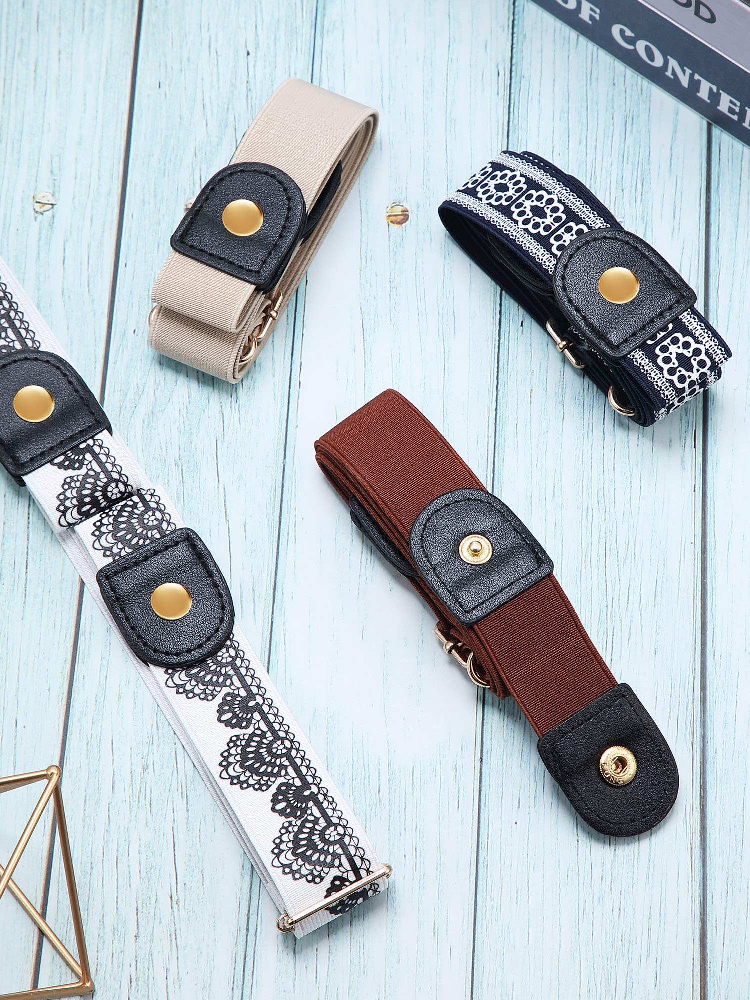 Syhood 4 Pieces Elastic Belt for Women No Buckle Buckless Belt Stretch Belt Invisible Elastic Belt Unisex for Jeans Pants(Color 3)