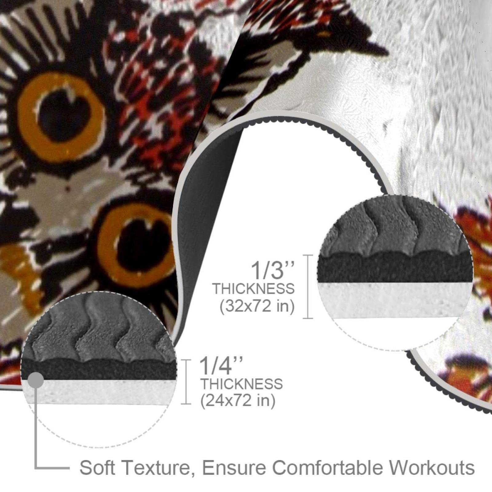 Yoga Mat, Yoga Mats for Home Workout, Workout Mat, Exercise Mats, Pilates Mat, bird animal owl pattern