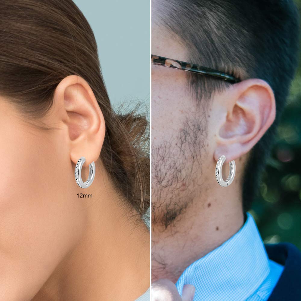 Titanium Earrings for Sensitive Ears, Titanium Hoop Earrings for Men Women, Hypoallergenic Titanium Huggie Earrings (Silver 12mm)