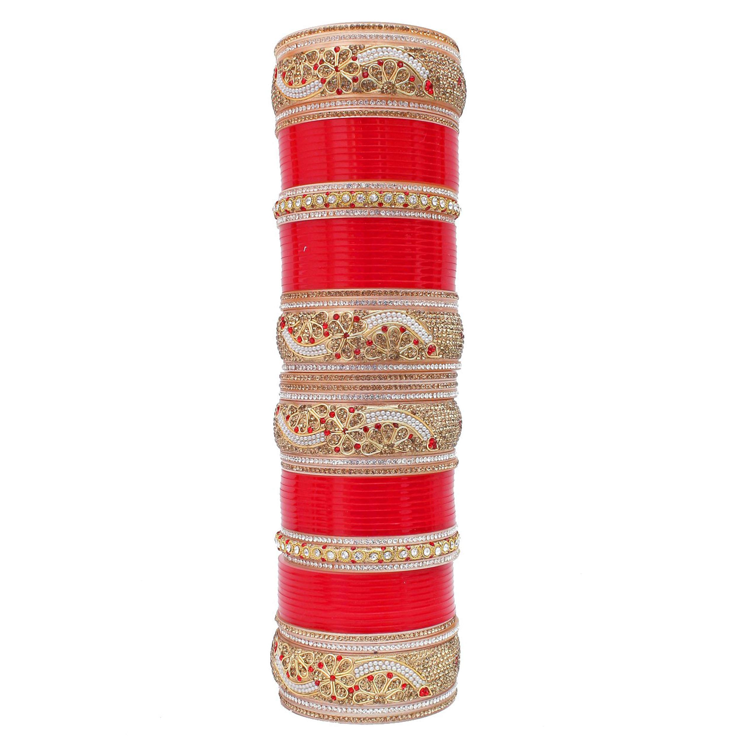 Way2like Red Bridal Dulhan Punjabi Choora Diamond Designer Chuda Stone Fashion Chura Set