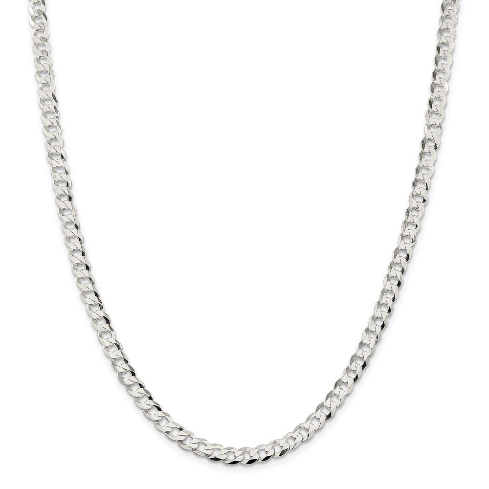 Solid 925 Sterling Silver 5.75mm Close Link Flat Curb Cuban Chain Necklace - with Secure Lobster Lock Clasp 22"