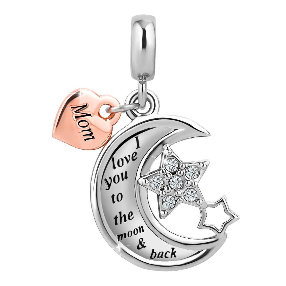 QueenCharms Mom I Love You to The Moon and Back Charms Moon and Star Beads for Bracelets