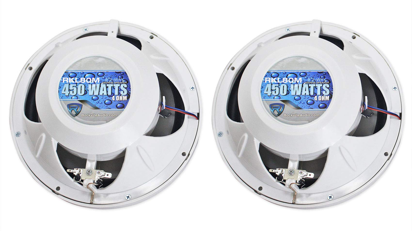 Rockville (2) RKL80MBW 8" 900w Marine LED Speakers+Receiver+Amplifier+Amp Kit