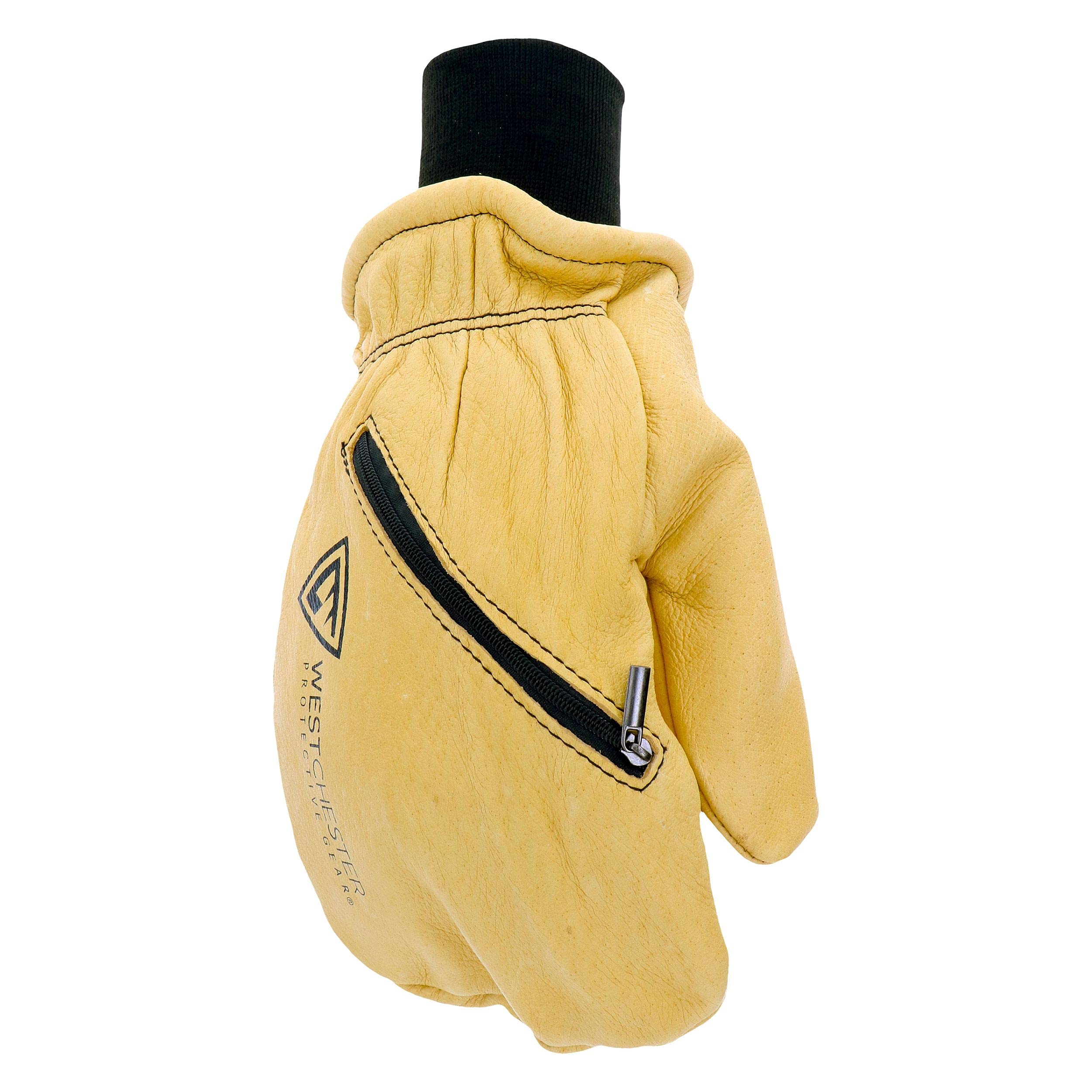 West Chester Pre-Lined Full Leather Chopper Mitten, Pigskin Leather, Cold Weather Glove, Tan, Large, (97865/L)