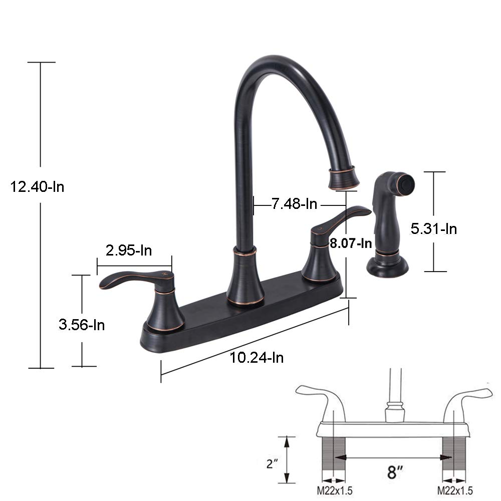 VALISY 3 Hole or 4 Hole 2 Handle Kitchen Faucet with Side Sprayer, Commercial Lead-Free Oil Rubbed Bronze Kitchen Sink Faucets for Rv Kitchen Sinks with High-Arc Spout & Side Sprayer