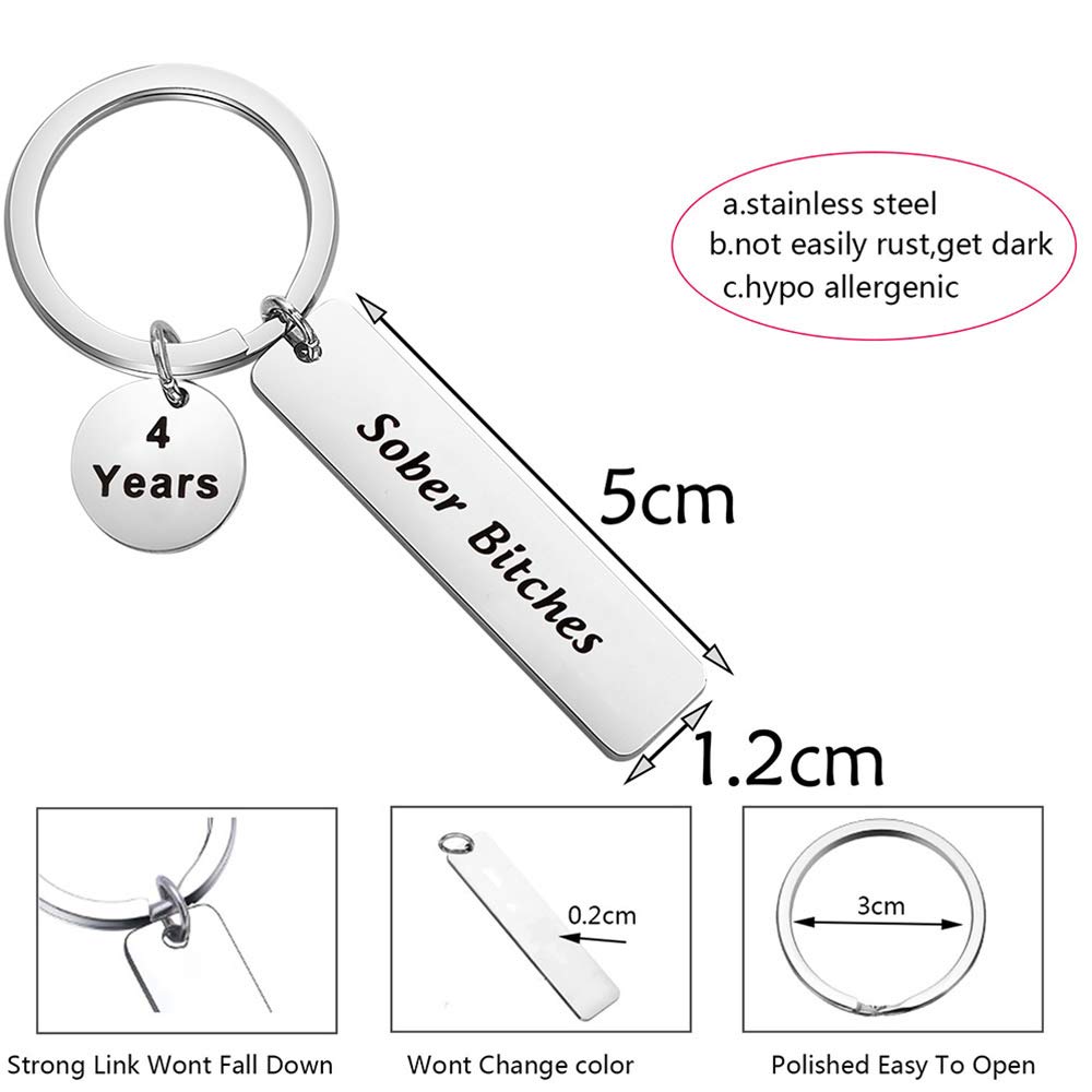 TGBJE 1 Year 5 Years 10 Years Sobriety Anniversary Keychain Sobriety Bitches Gift AA Gift NA Gift Sober Encouragement Gift (Sober 4 Years)