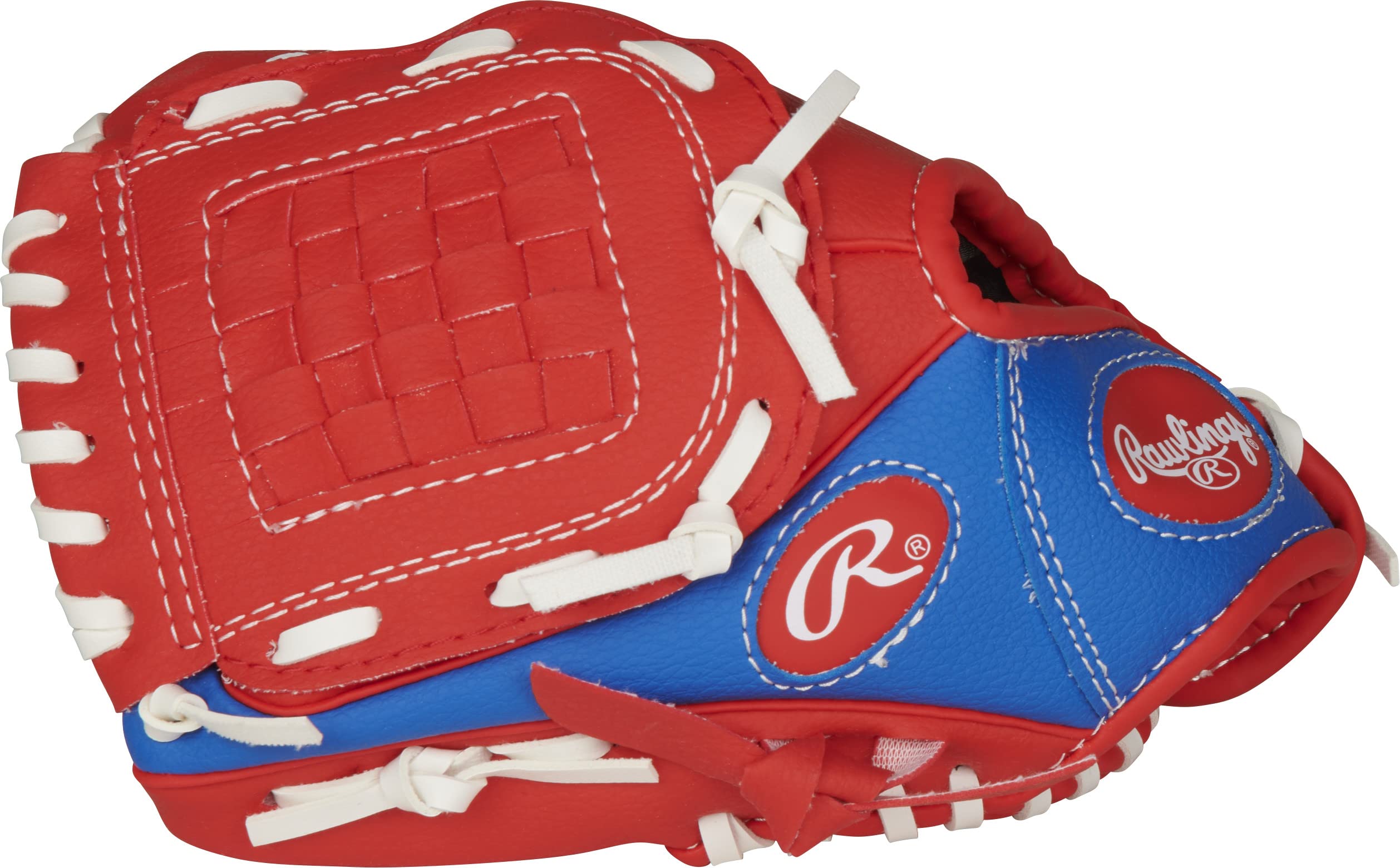 Rawlings | PLAYERS Series T-Ball & Youth Baseball Glove | Left Hand Throw | 9" | Red/Blue with Ball