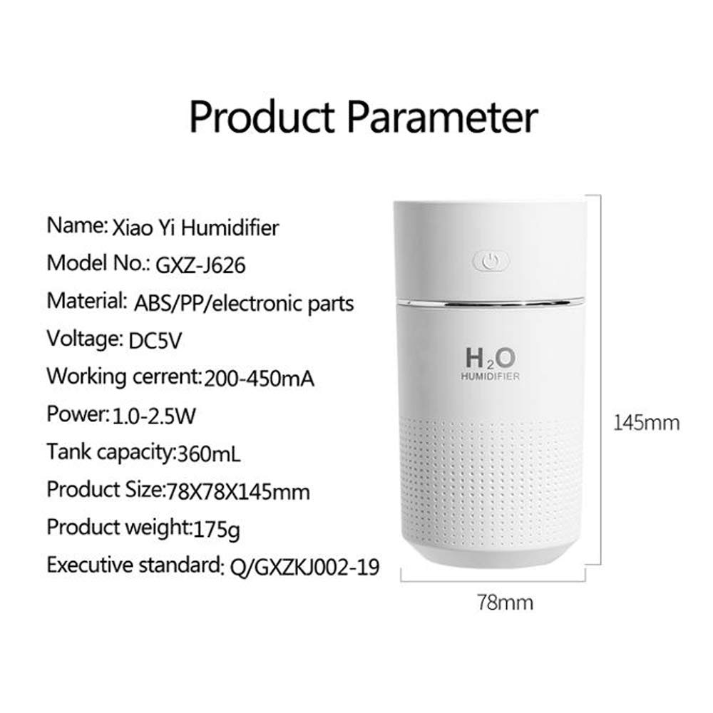 SNSE Portable USB Mini Humidifier with Color LED Warm Light, Small Humidifier for Office Car Bedroom Travel Hotel, Quiet Operation and Auto Timer Shut-Off, 360ml Portable Personal Humidifier (White)