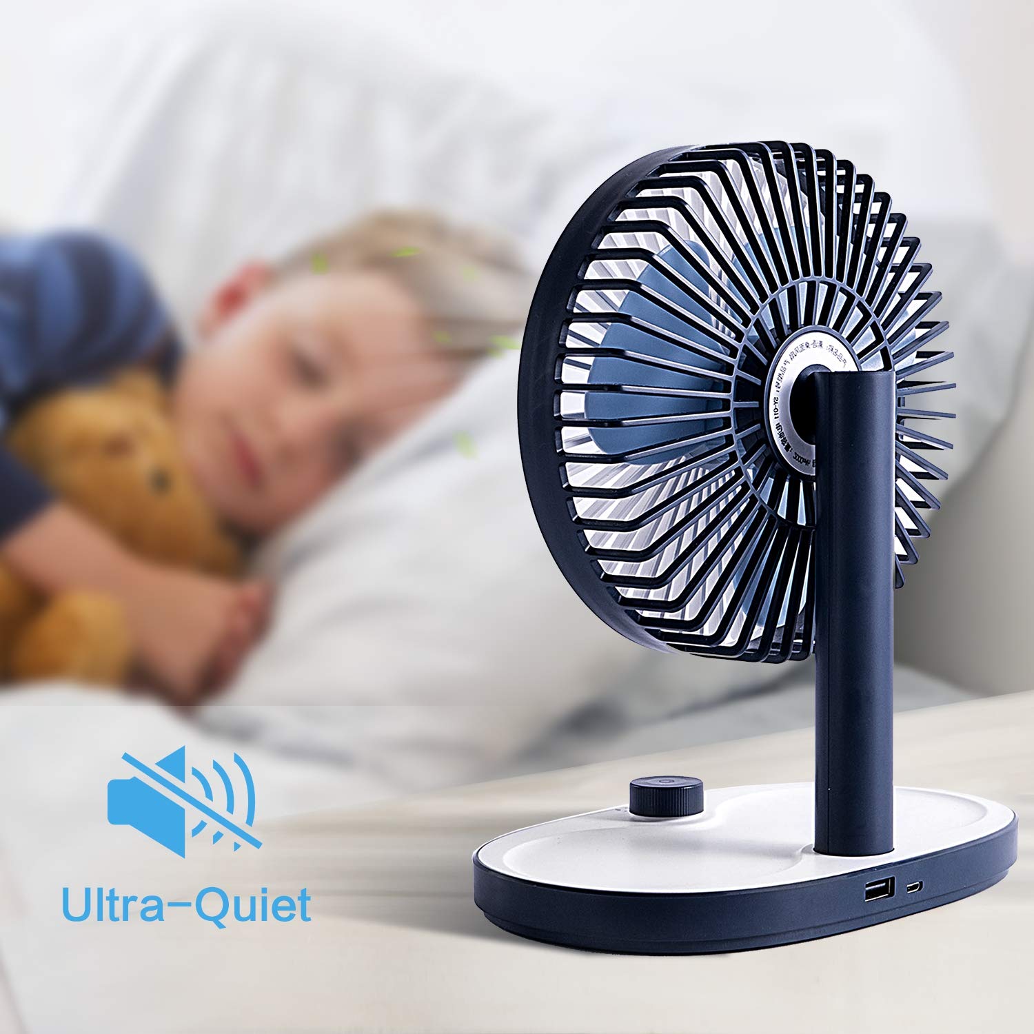 SmartDevil 6.5“ Small Desktop Fan, Personal Desk Fan With Storage Function, 2600mAh Battery Operated Table fan, Smart Timing Function, Stepless Speed Regulation, for Home, Office, Bedroom, Blue
