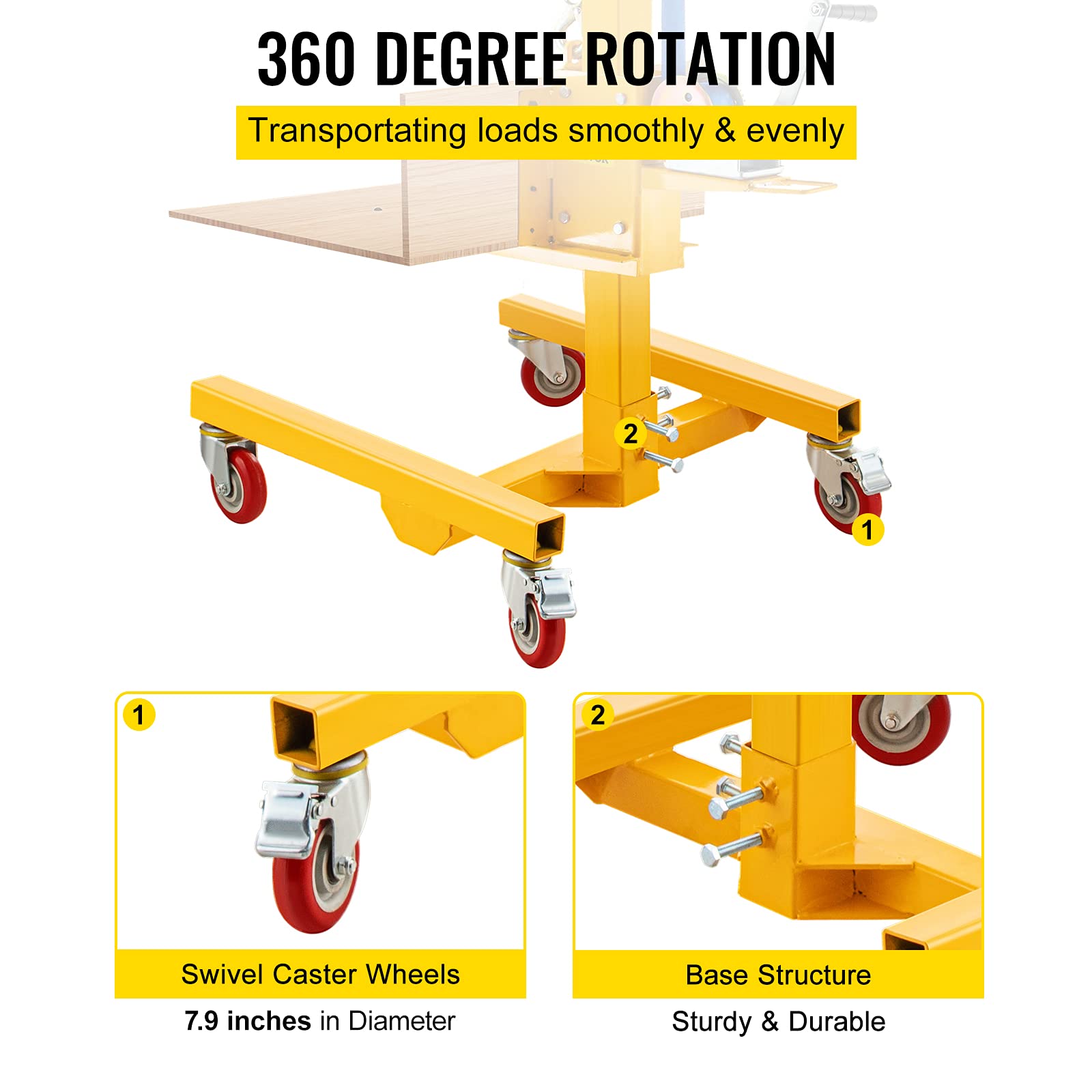 VEVOR Manual Winch Stacker, 9.4" - 72" Height Range, 19.7" Length x 15.7" Width Platform, Steel Lite Load Lift Winch, Hand Winch Lift Truck, 331 lbs Capacity Material Lift for Shipping Facilities