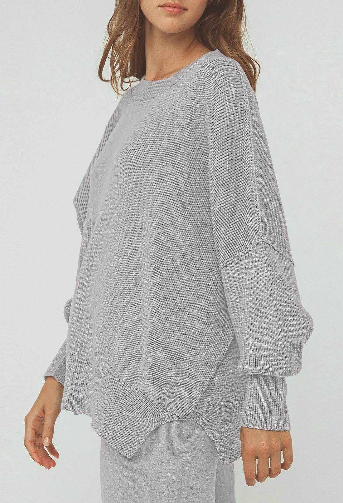 Pink Queen Women's Two Piece Outfits Sweater Sets Knit Pullover Tops High Waisted Long Pants Tracksuit Lounge Set Gray S