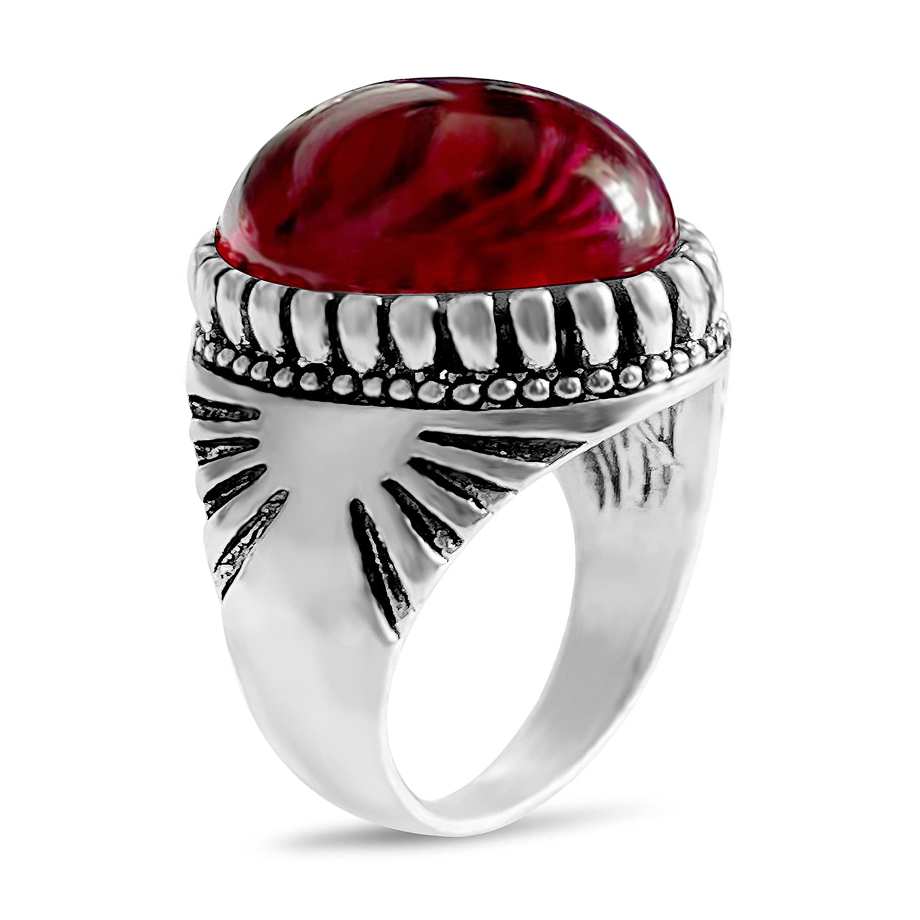 THJEW Retro S925 Silver Rings with Stone for Men Women,Green Turquoise Ring,Natural Agate Stone Ring,Onyx Ring for Men,Garnet Rings,Turkey Rings,Precious Oval Shaped Gemstone Jewelry (RingColor_D, 8)
