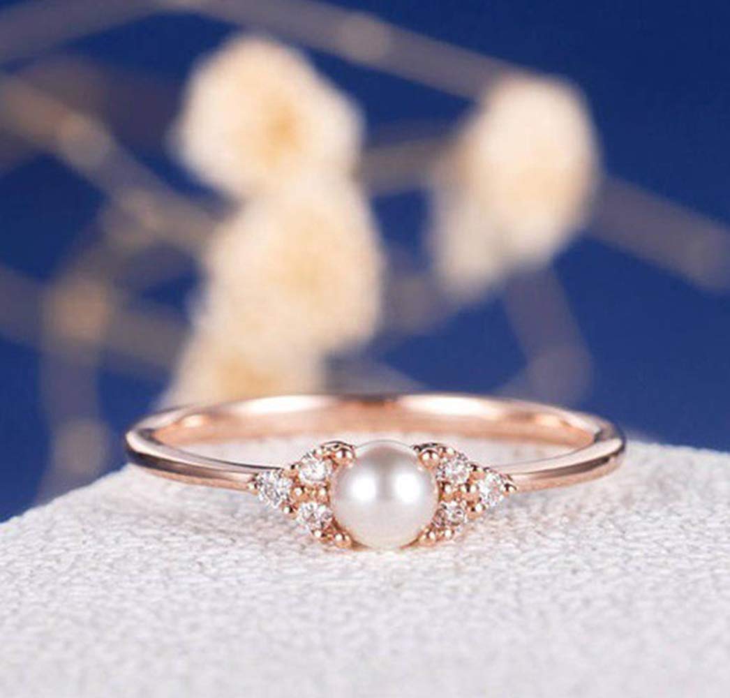 WDIYIEETN Elegant Pearl Rings Rose Gold CZ Crystal Fashion Engagement Wedding Ring (7)