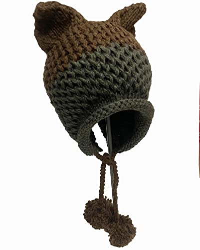 SUNONE11HKA Fox Ears Beanie Winter Warm Handmade Knitted Pompom Caps Crochet Hat