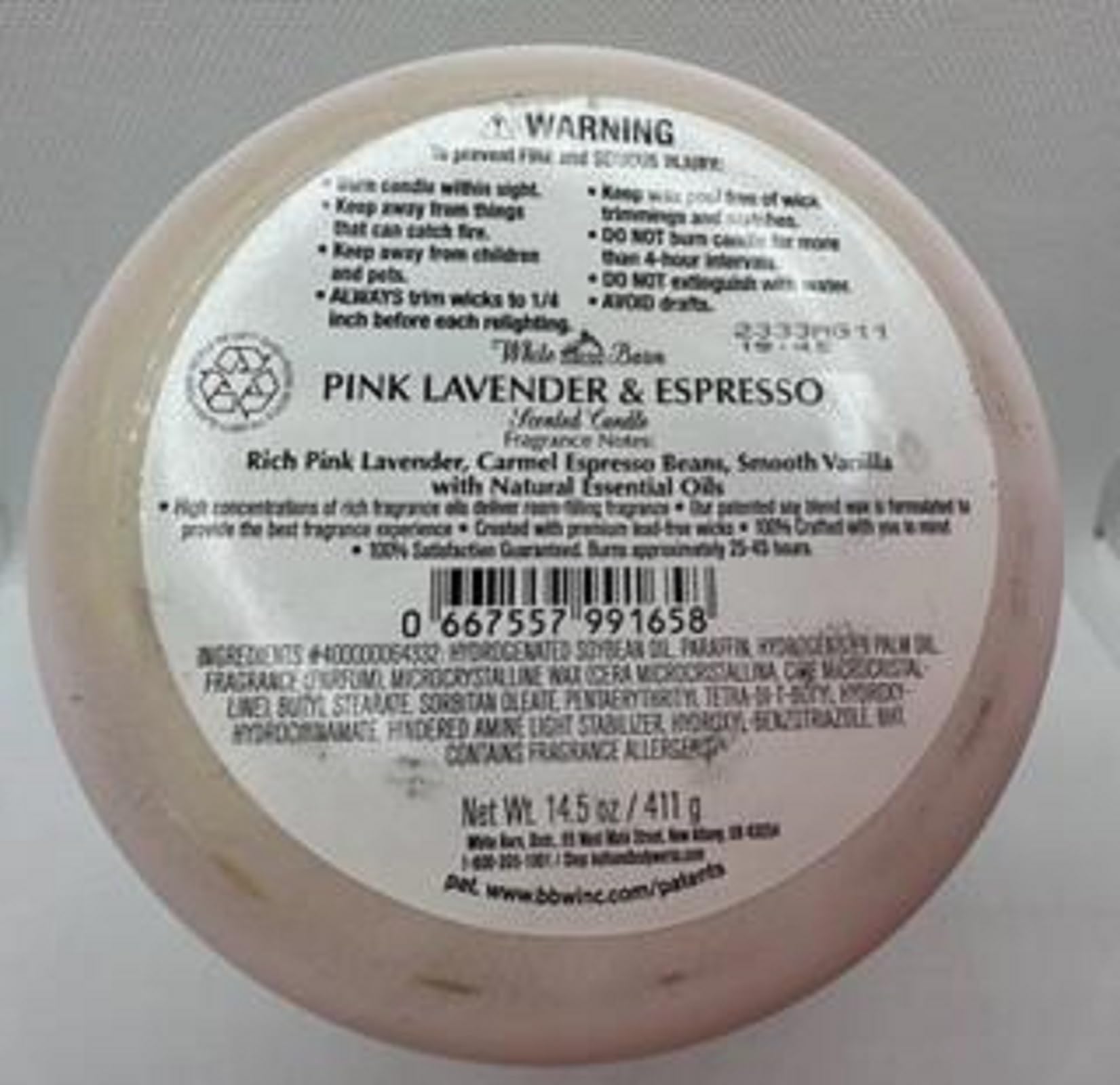 Pink Lavender & Espresso 3 Wick 14.5 Ounce Scented Candle