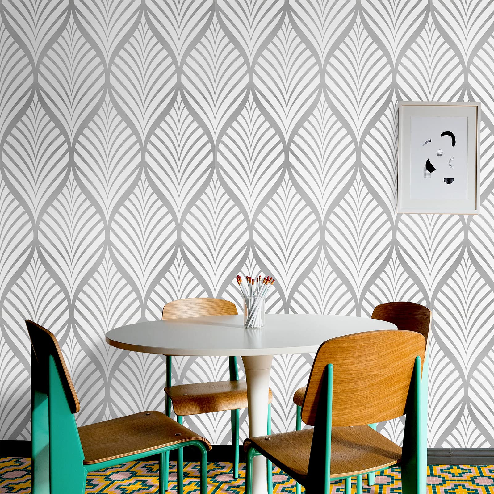 owlighting Peel and Stick Wallpaper, Silver Leaves Wallpaper, Modern Wallpaper, Vinyl Self Adhesive Wallpaper 17.7"x 118"