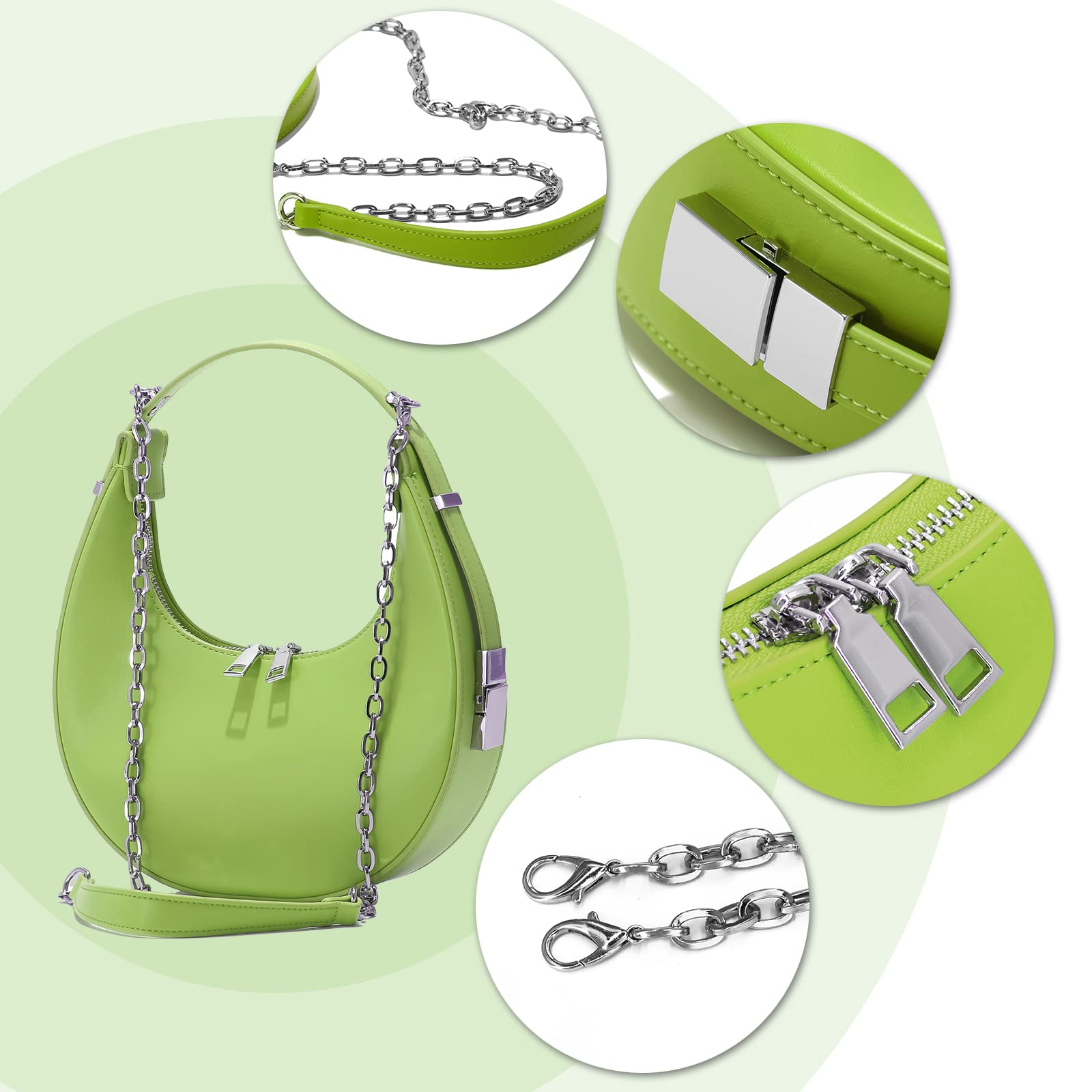 Ykall Shoulder Bags Handbag for Women, Crossbody Bag Detachable Shoulder Strap Soft PU Leather Zipper Closure - Avocado Green