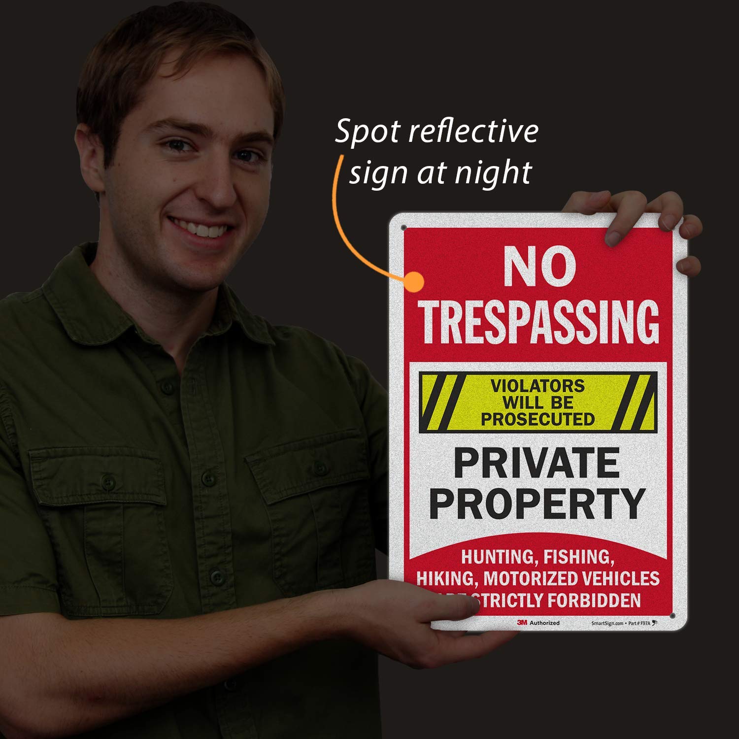 SmartSign “No Trespassing Private Property - Hunting, Fishing, Hiking, Motorized Vehicles Are Forbidden” Sign | 10" x 14" 3M Engineer Grade Reflective Aluminum
