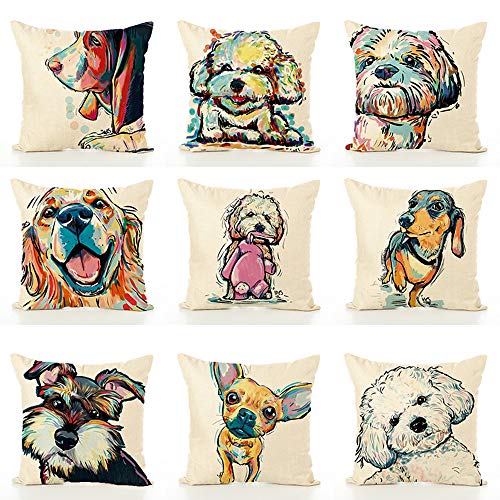 Redland Art Cute Pet Golden Retriever Dog Pattern Linen Throw Pillow Covers Car Sofa Cushion Cover Pillowcases Home Decor 18"x18" Inch 45 cm