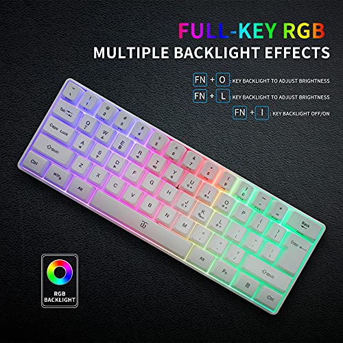 Snpurdiri 60% Wireless Gaming Keyboard,2200mAh Mini 61 Keys Mechanical Feeling Keyboard with Bluetooth 5.1&2.4G Wireless Dual Modes,Support Charging,Suitable for PC/Tablet/Smartphone Gamer,White