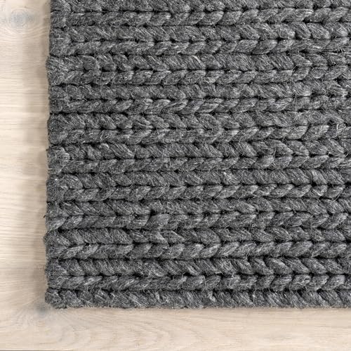 nuLOOM 9x12 Penelope Wool Braided Handmade Area Rug, Off White, Solid Rustic Farmhouse Style, For Bedroom, Living Room, Hallway, Entryway