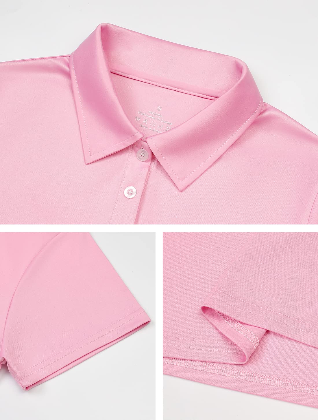 Women's Polo Tee Dry Fit Golf Shirt Moisture Wicking Short Sleeve Sport Activewear Golf Polo Tops Collar with Buttons Workout Black/White/Pink S