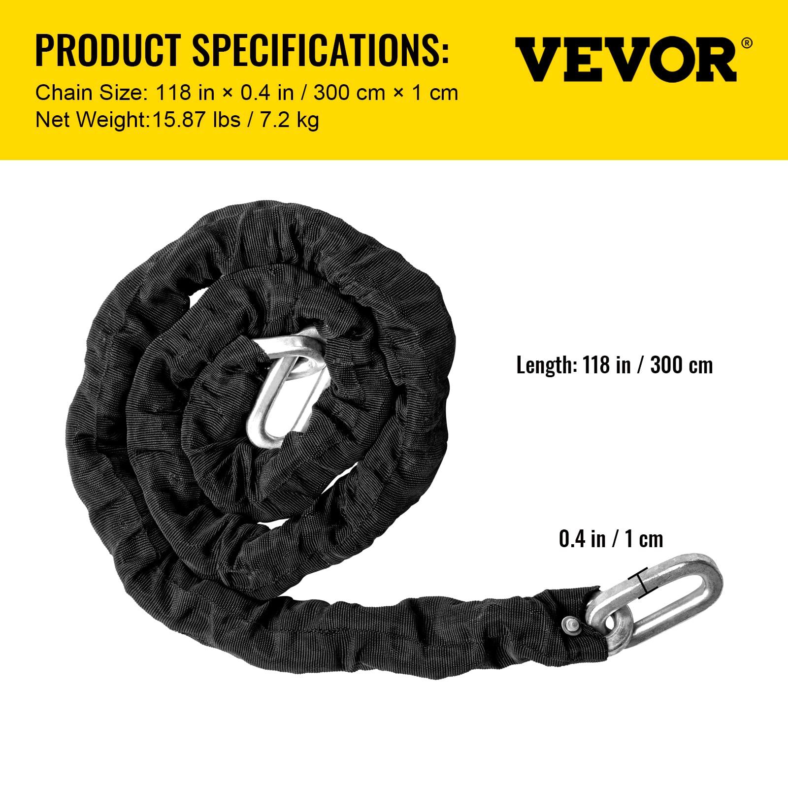 VEVOR Security Chain Lock, 118 Inch Long Chains and Lock Kit, 0.5" Thick Premium Case-Hardened Cable & Double Locks with 3 Keys, Heavy-Duty Locking Tool for Generator, Motorcycle, Bicycle, Scooter