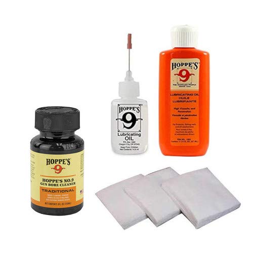 Westlake Market, Hoppes Gun Cleaning Kit Including 5oz Cleaning Solvent, Lube Oil, Precision Needle Bottle with Patches for 9mm - 45 Caliber
