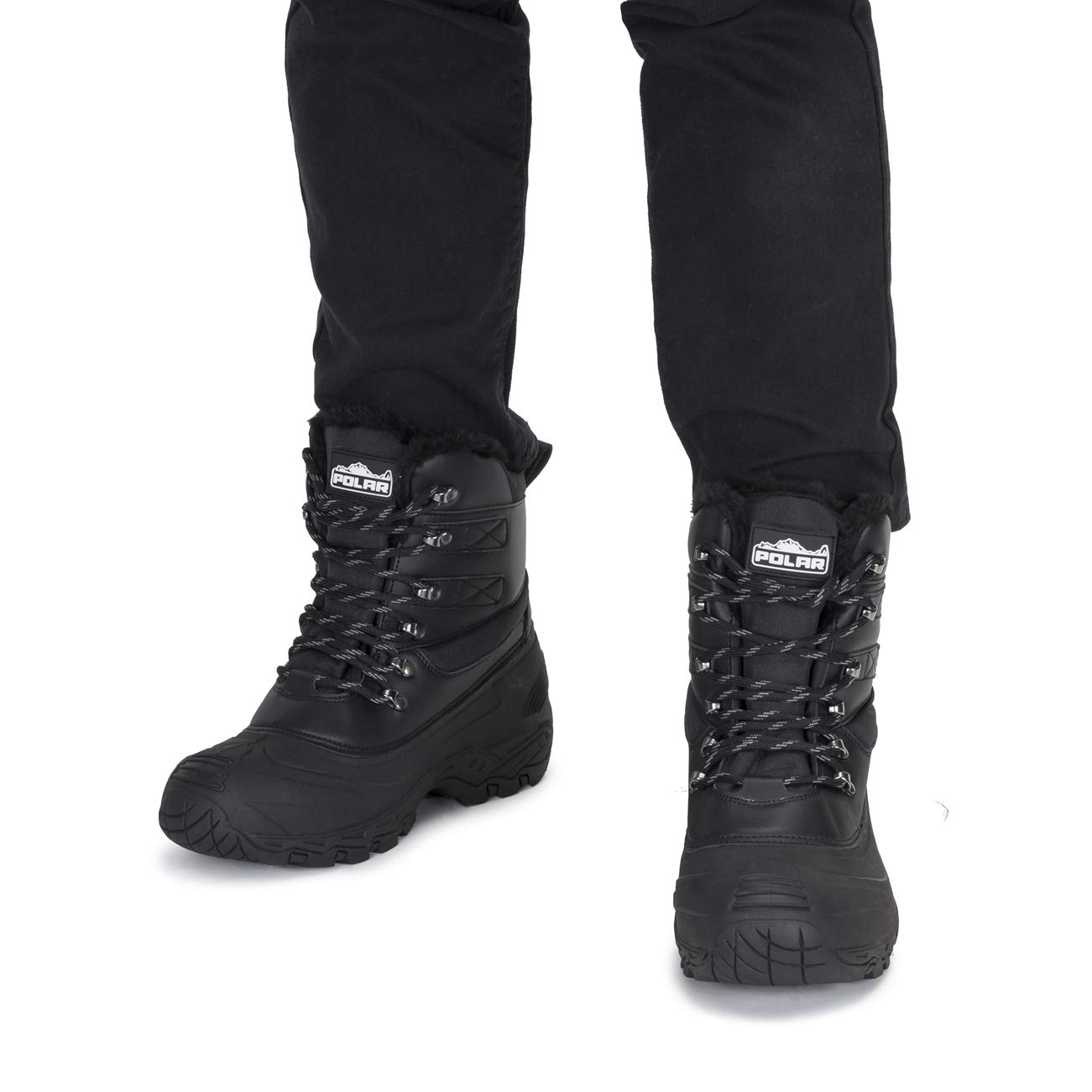 POLAR Mens Waterproof Outsole Deep Tread Fully Faux Fur Lined Winter Durable Snow Boots - Black Lace Up - EU41/US8 - YC0682