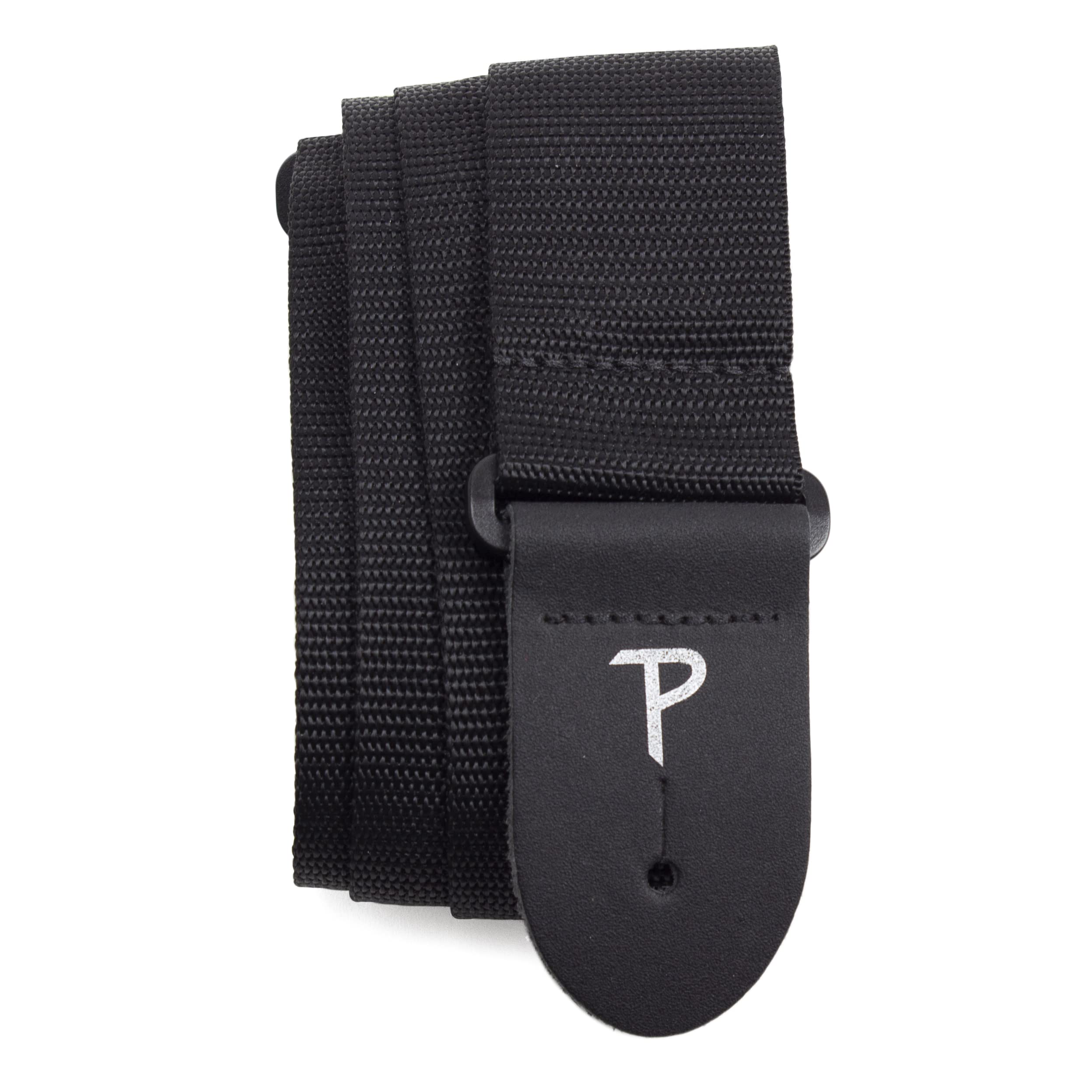 Perri's Leathers, Nylon Guitar Strap with Leather Ends, Black, Anti-Slip, Classic, Suitable for Each Level, Standard Size, 56 Inch Compatible with All Button Lock Systems