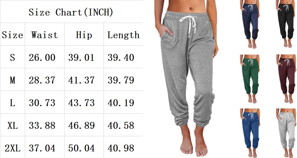 Wsirmet Womens Sweatpants Lightweight Running Drawstring Joggers with Pockets Tapered Casual Lounge Pants
