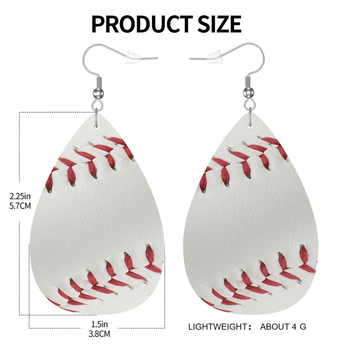 Zokola Baseball Faux Leather Earrings, Abstract Sport Baseball Texture Cute Pendants Earrings Teardrop Dangle Leather Earrings Holiday Earrings Making Supplies