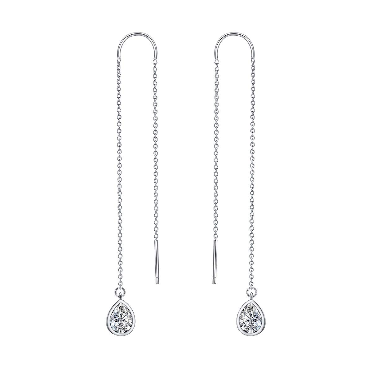 Threader Earrings 925 Sterling Silver Teardrop Earrings Droplet Jewelry Drop Dangle Long Charm Earrings for Women Birthday Gifts (Threader Earrings CZ)