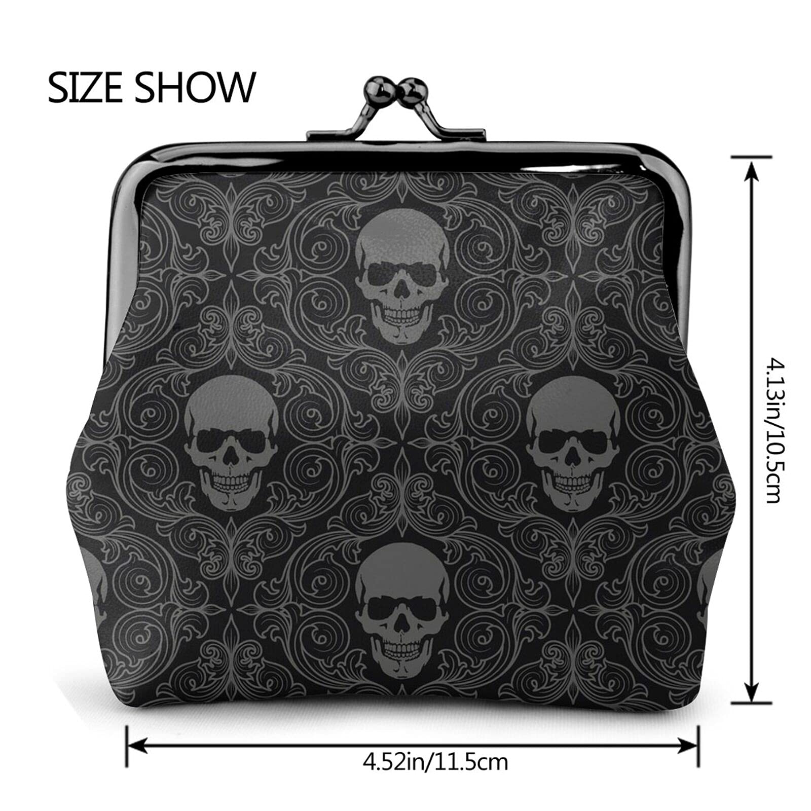 Women'S Wallet, Skull Gothic Buckle Leather Coin Purses Pouch Kiss-Lock Change Travel Makeup Wallets