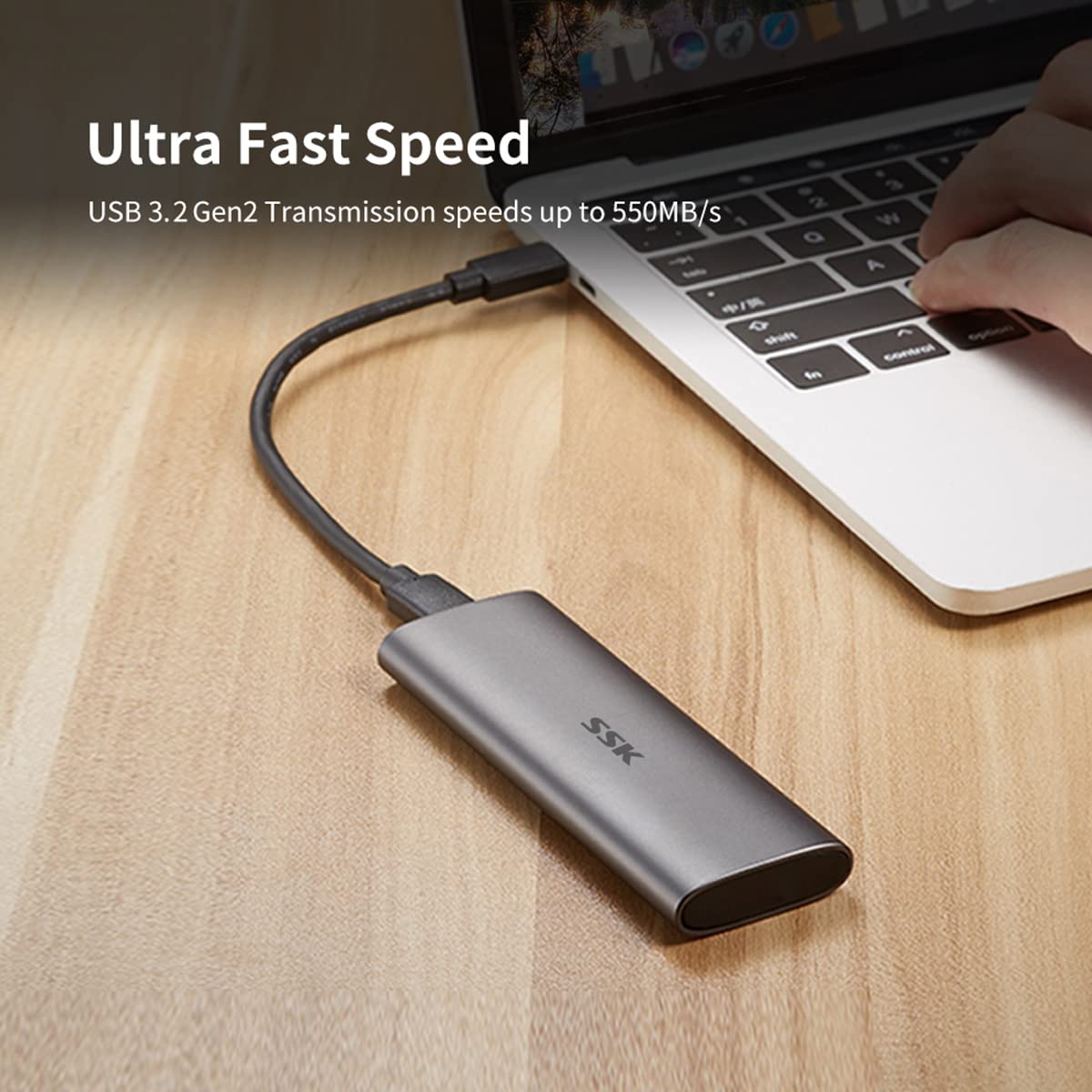 SSK 1TB Portable External SSD,USB3.2 Gen2(6Gbps) Ultra Speed External Solid State Drive USB-C Mini External SSD with 550MB/s Data Transfer for Laptop, Typc C Phones and More