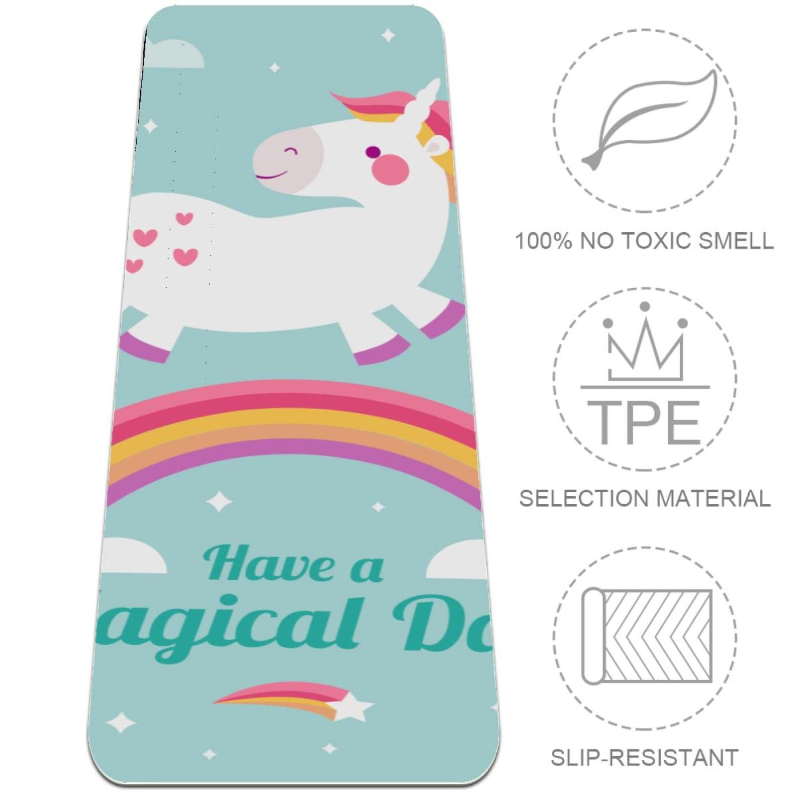 Yoga Mat, Yoga Mats for Home Workout, Workout Mat, Exercise Mats, Pilates Mat, unicorn animal rainbow blue pattern