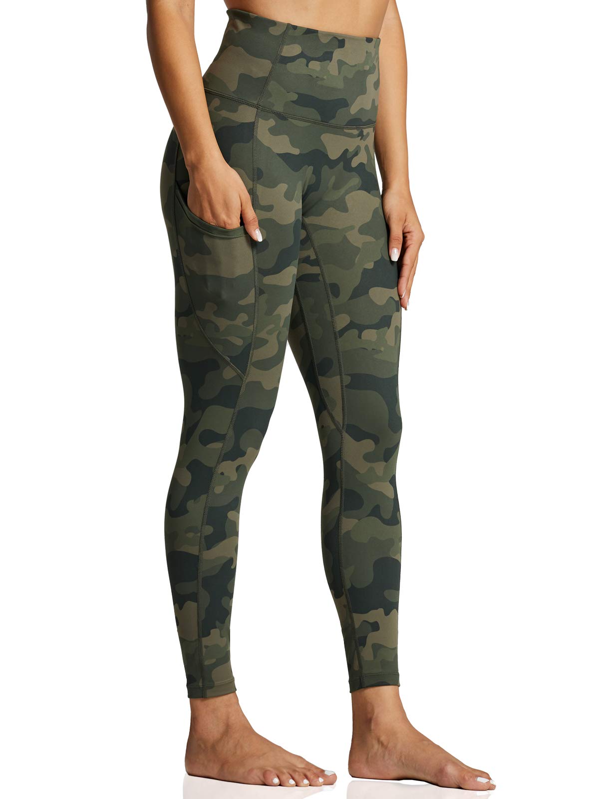 ZUTY Capri Leggings for Women with Pockets Athletic Spandex Leggings Yoga Capri Green camo Splinter M