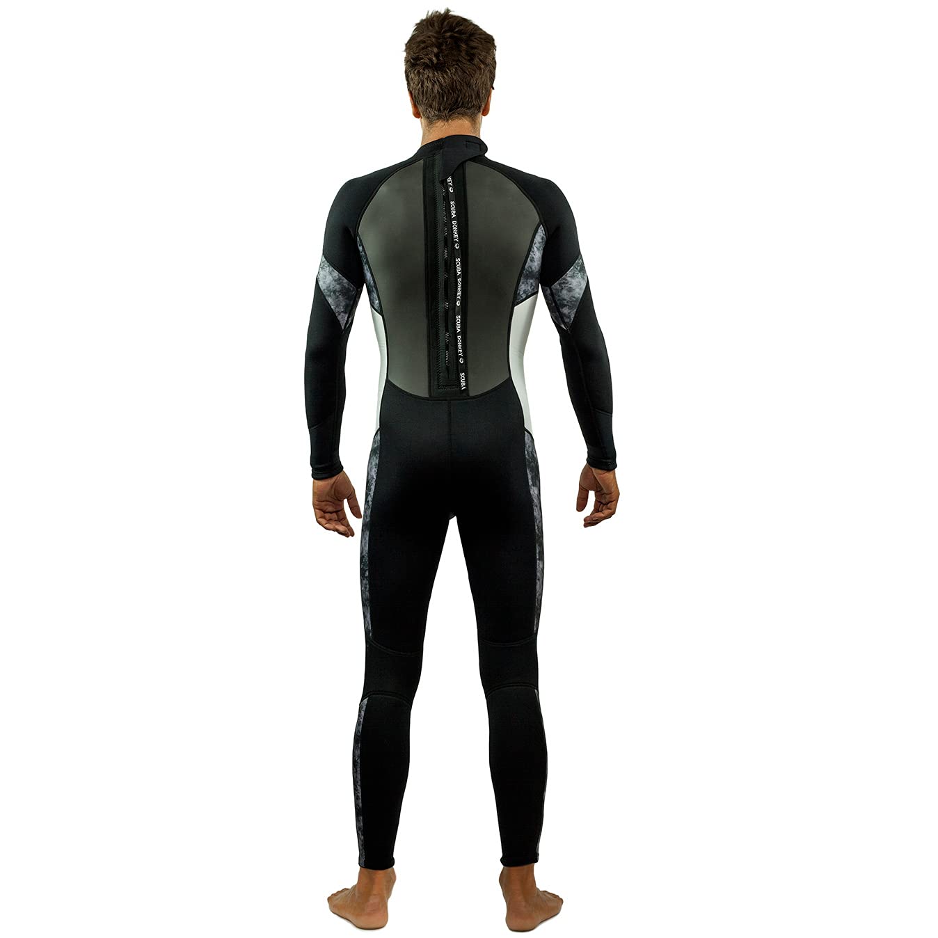 Wetsuits for Men by Aqua Polo | Fullbody 3/2 Neoprene Wetsuit with Shark Skin Chest Panel | Super Stretch Neck Cuffs Ankles (Black/Grey, XL Tall)
