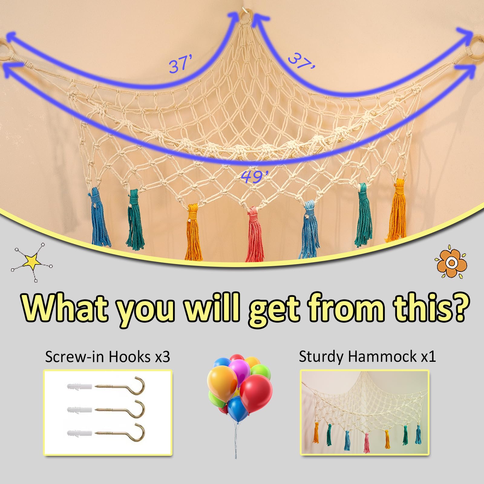 Stuffed Animal Net or Hammock, Macrame Boho Plush Toy Net Hammock for Stuffed Animals Pet Net, Stuffed Animals Corner Hanging Stuffed Animal Storage Holder Net for Kids Room Nursery Playroom