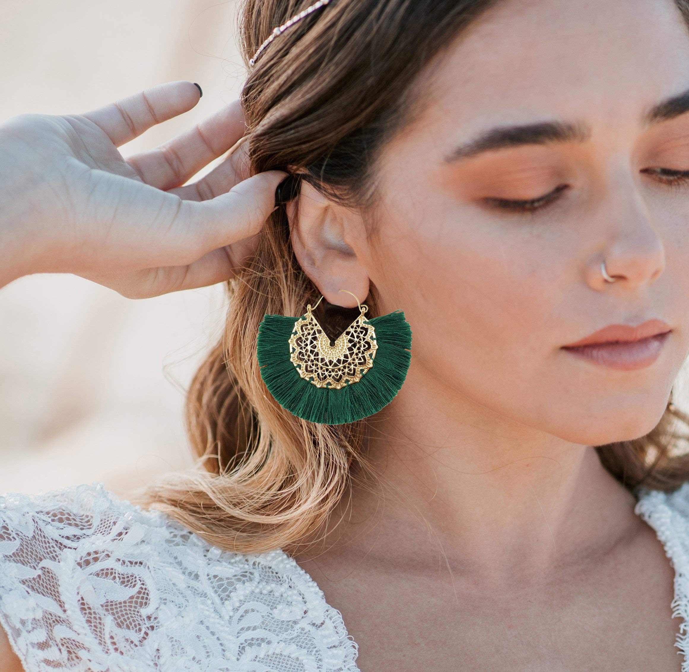 Tassel Hoop Earring, Statement Thread Dangle Earrings Stylish Long Fringe Drop Earrings Lightweight Long Swingy French Hook Earrings for Women