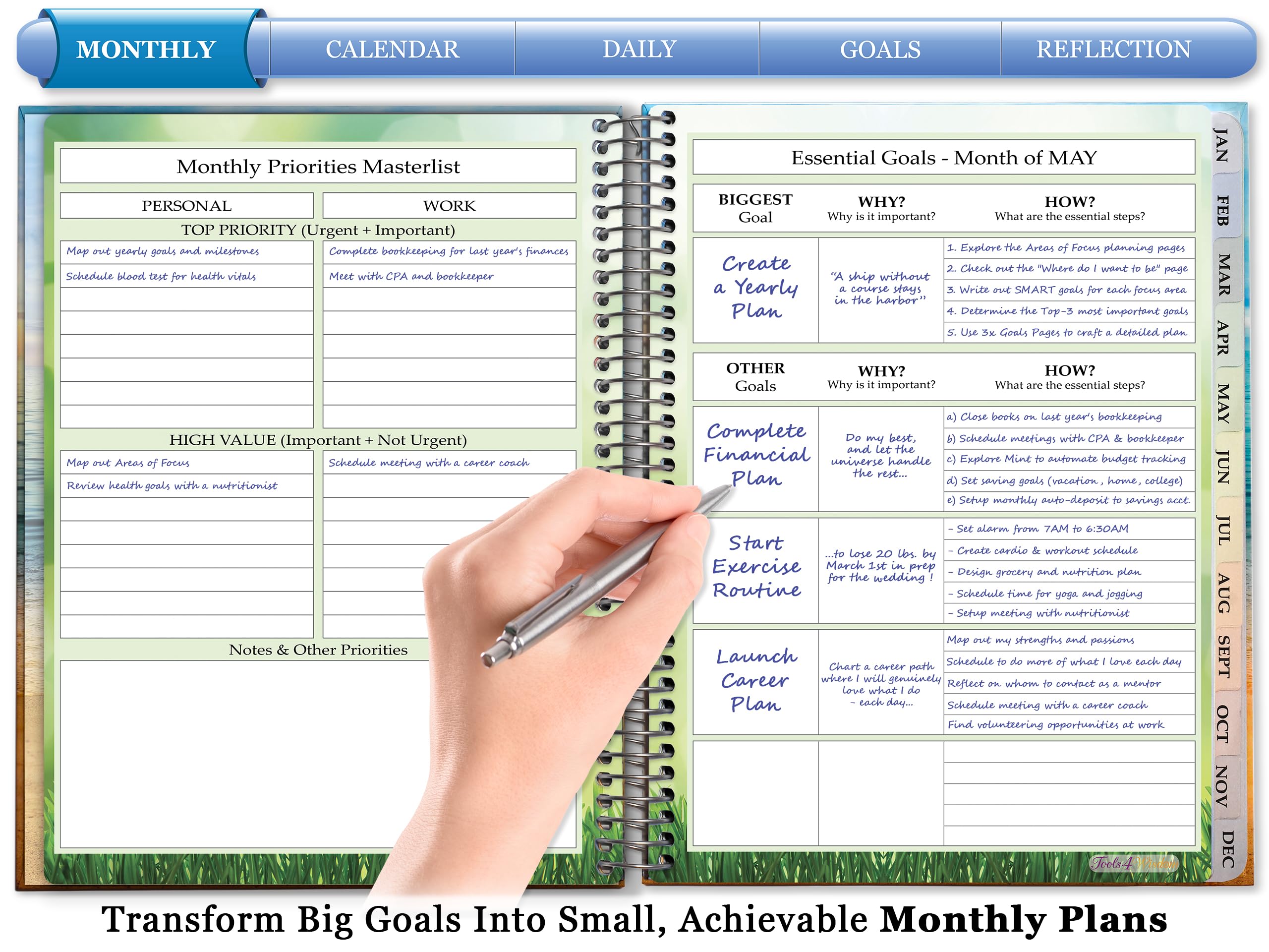 Tools4Wisdom 2024 Planner 2024 Calendar - 8.5" x 11" Daily Weekly and Monthly Spiral Bound Hardcover
