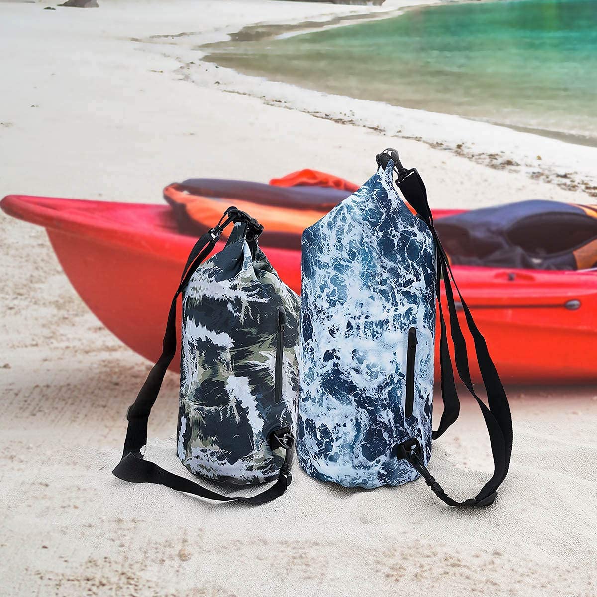 snailman Waterproof Dry Bag for Women Men, Roll Top Lightweight Dry Storage Bag Backpack with Phone Zipper Pocket (Wave, 10L)