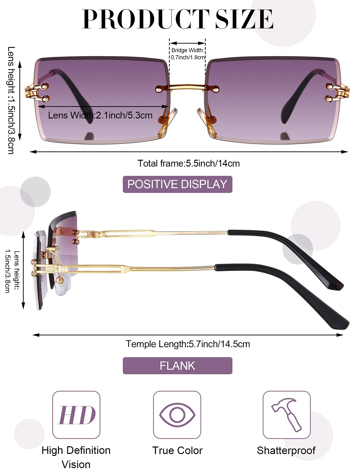 Weewooday 12 Pairs Rimless Rectangle Sunglasses Frameless Glasses Vintage Trendy Eyewear for Women Men