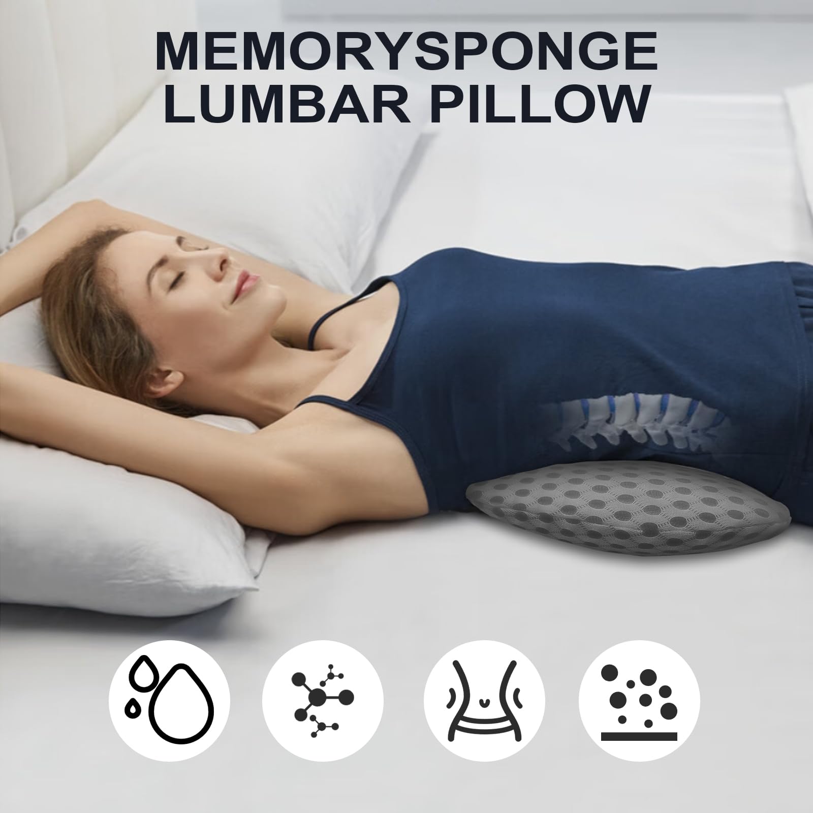 sproerden Lumbar Support Pillow, Ergonomic - Memory Foam Lumbar Support Pillow for Lower Back Pain Relief for Car Seats, Office Chairs, Gaming Consoles, Sofas, Recliners and Beds (Gray)