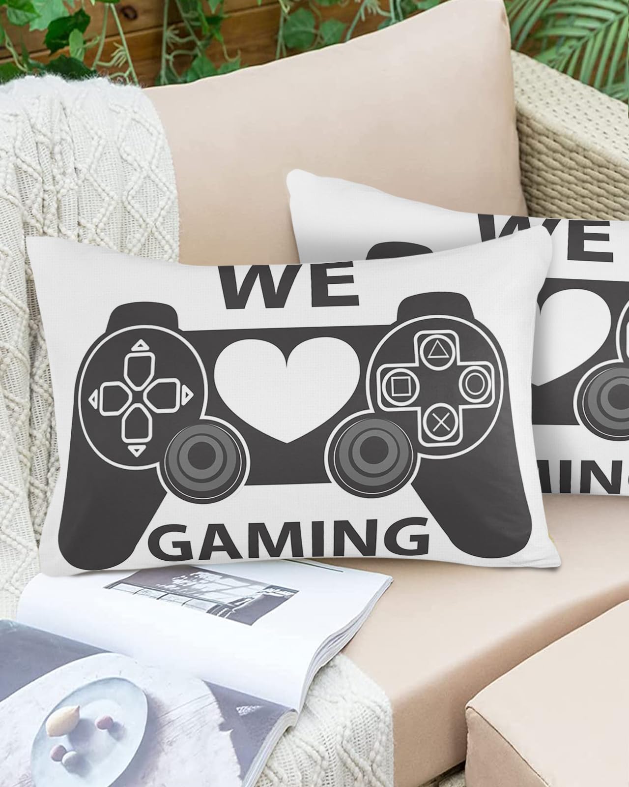Pillow Covers 20x36 Inch - King WE Gaming Gray Gamepad Continuous Joystick Soft Brushed Microfiber Pillowcases with Hidden Zipper Closure Bed Pillow Shams for Bedroom Sofa Car