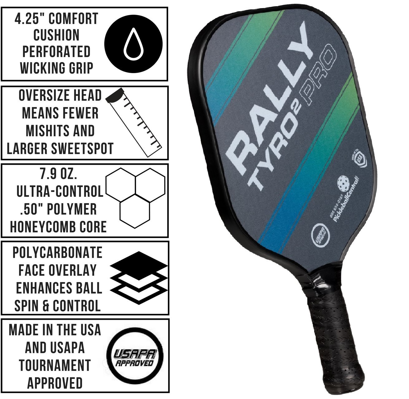 Rally Tyro 2 Pro Pickleball Paddle (Single Paddle - Ocean Blue)