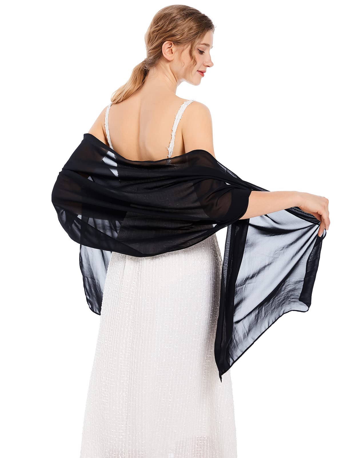 Vickorpen Shawls and Wraps Soft Chiffon Scarve Scarf For Evening Party Dresses Wedding Stole(Black1,one size)
