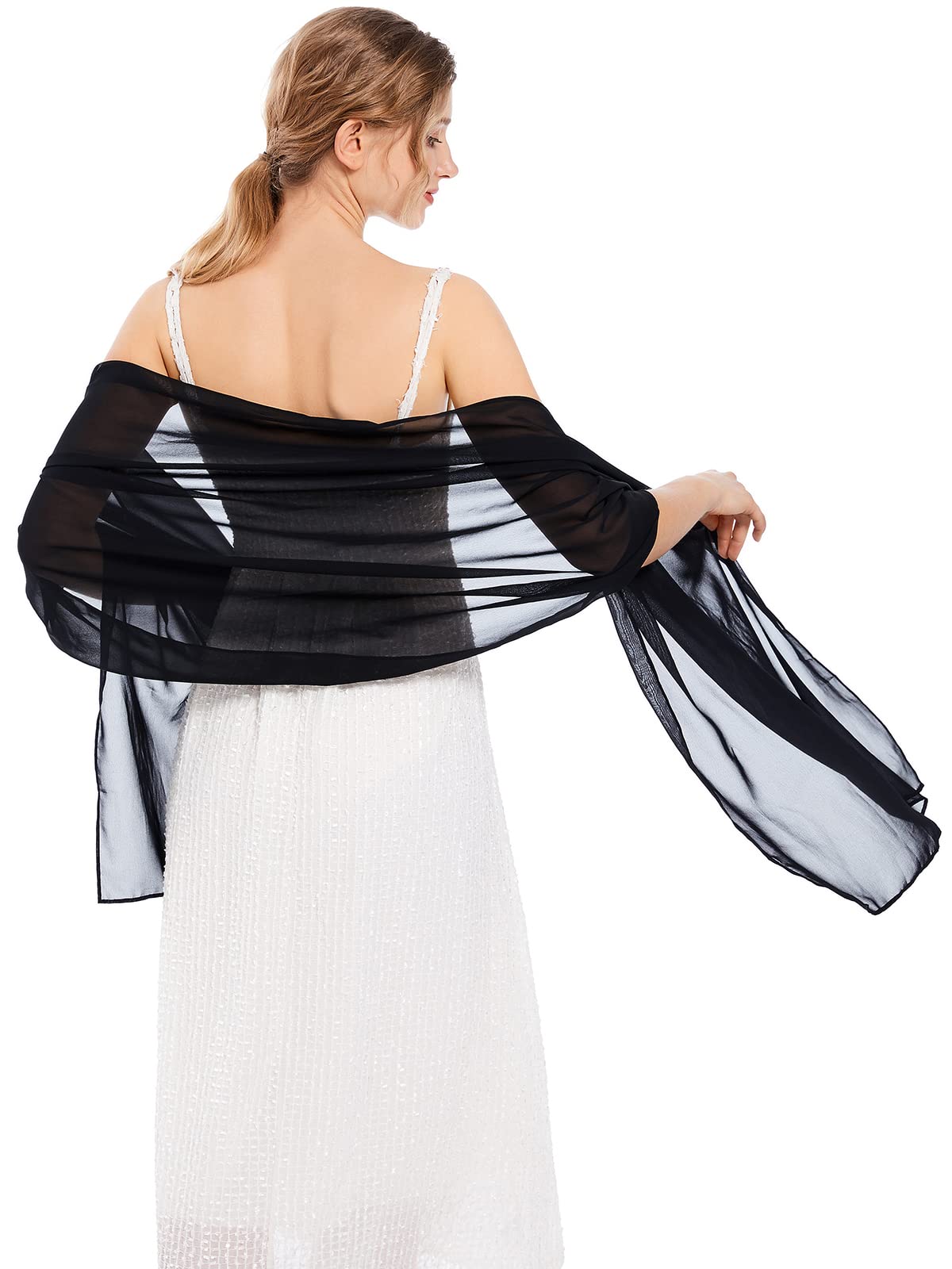 Vickorpen Shawls and Wraps Soft Chiffon Scarve Scarf For Evening Party Dresses Wedding Stole(Black1,one size)