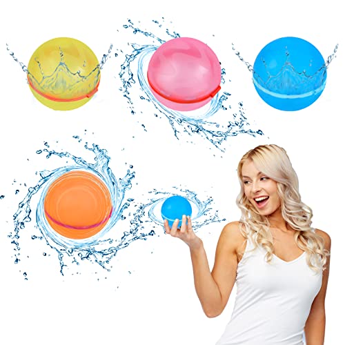 Reusable Water Balloons,Multicolor Water Balls 4 PCS,Quick Fill Self Sealing Water Bombs Balloons,Yard Games,Water Fight Waterfall Ball Toys