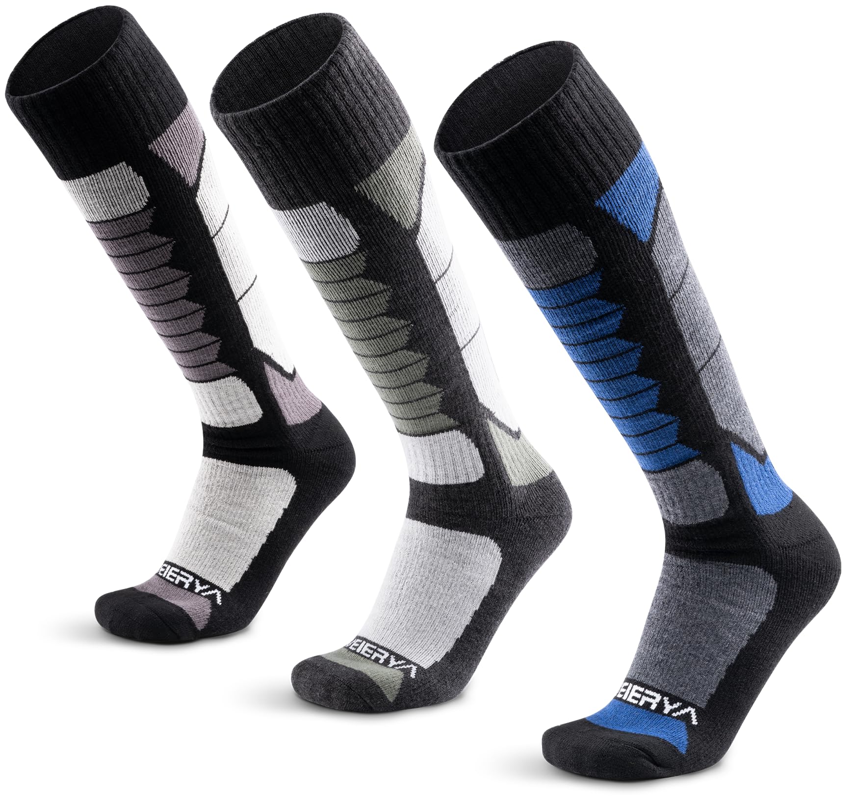 WEIERYA Ski Socks 2-Pack Merino Wool, Anti-Pilling Wool Skiing Socks, Suitable For Men & Women Darkblue M